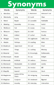 Synonyms Words List - GrammarVocab