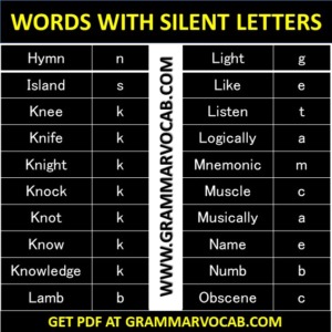 Silent Letters Words - A to Z Silent Letter Words - GrammarVocab