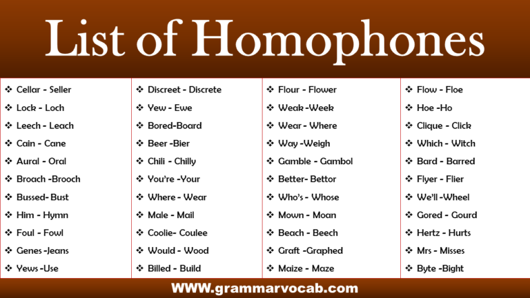 300+ Homophones Words List in English - GrammarVocab