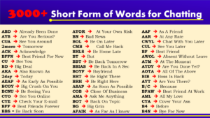 3000 Short Form of Words for Chatting - GrammarVocab