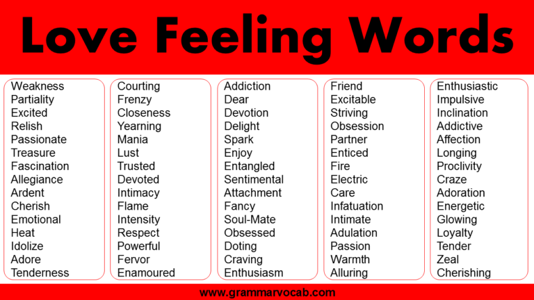 100 Love feeling words in English, Words to Describe Love - GrammarVocab