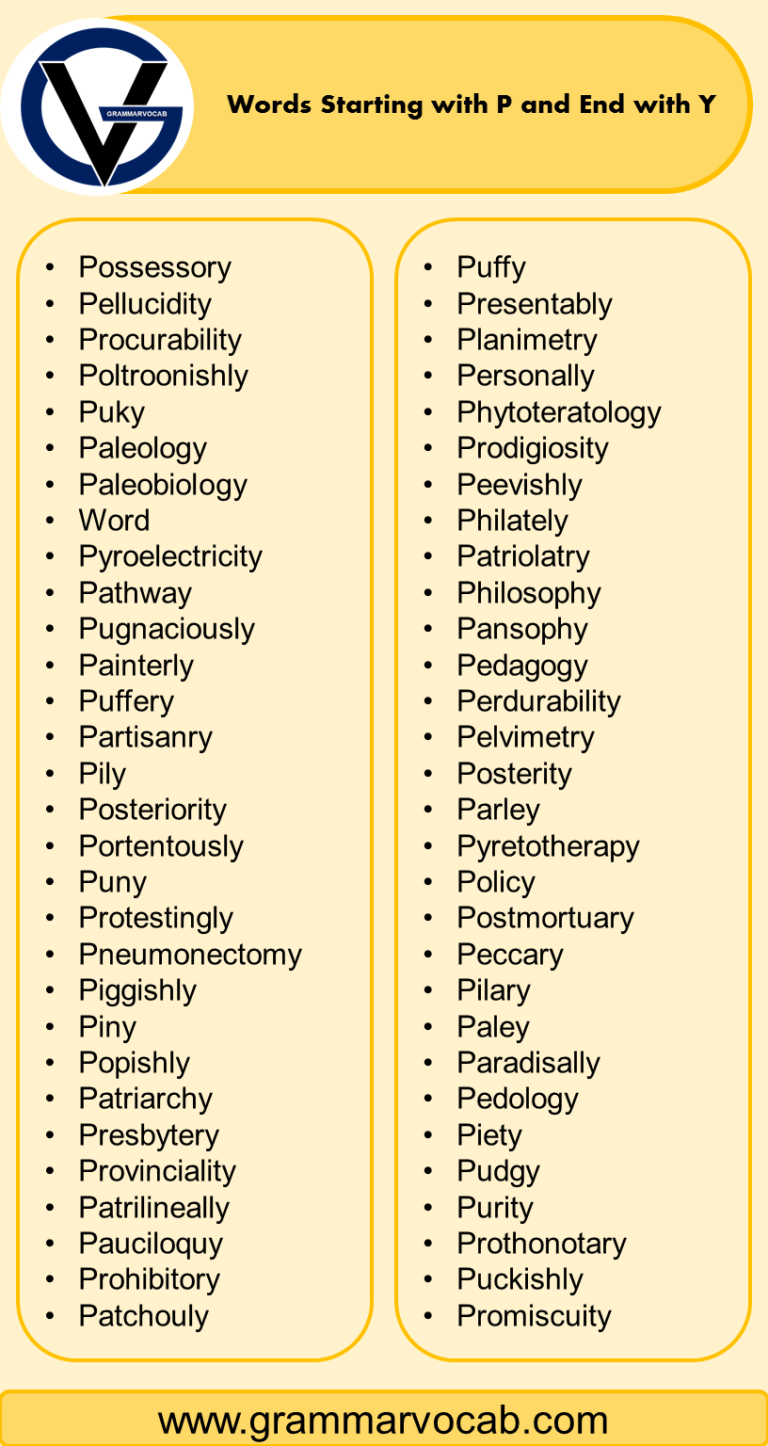 1000 Words That Begin with P and End with Y - GrammarVocab