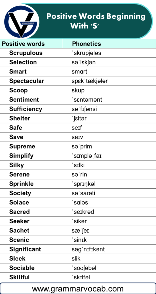 100 Positive Words Beginning With 'S' - GrammarVocab