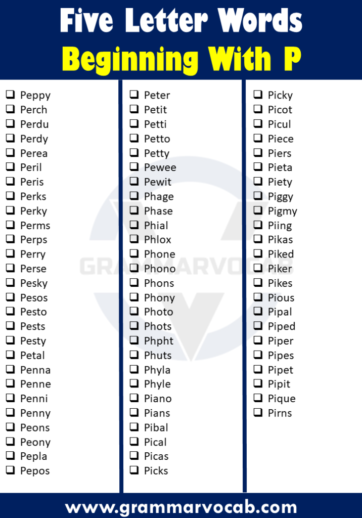 300+ Five Letter Words That Begin With P - GrammarVocab