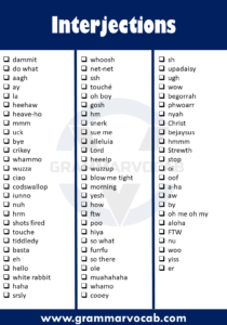 List of Interjections in English Pdf - GrammarVocab