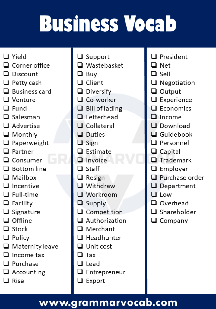 100+ List of Business Vocabulary Words - GrammarVocab