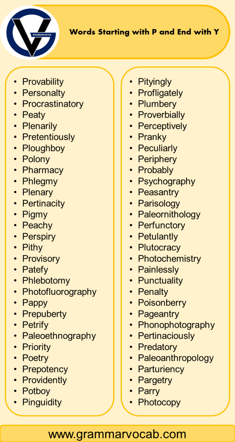 1000 Words That Begin with P and End with Y - GrammarVocab