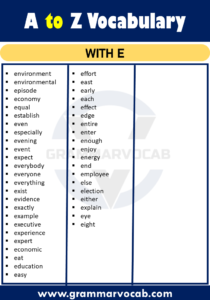English Vocabulary Words List | Learn Words From A-Z - GrammarVocab