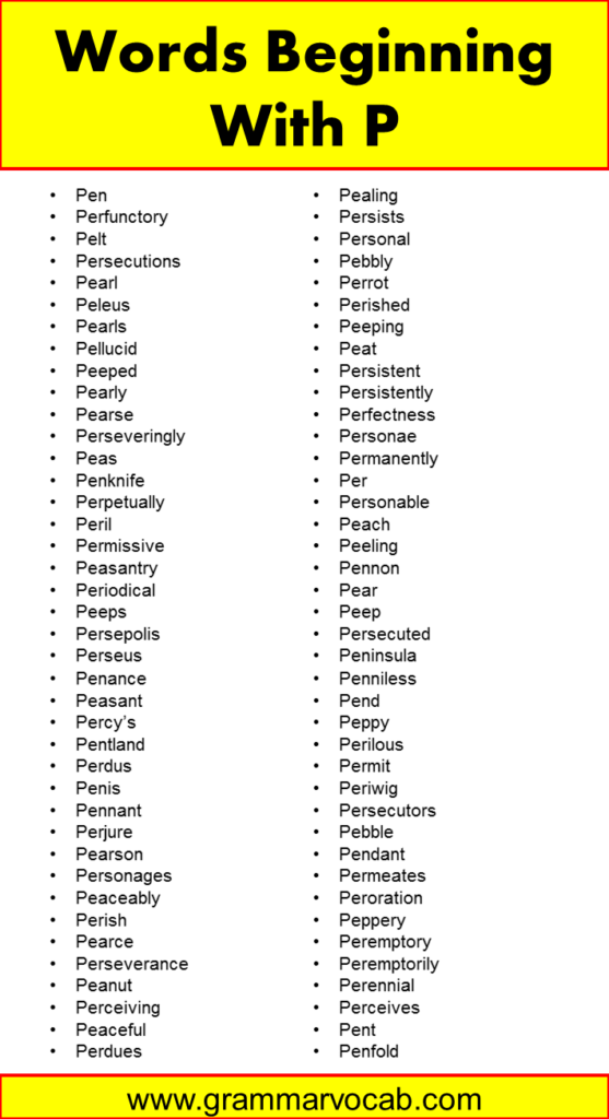 1000+ List of Words Beginning With P - GrammarVocab