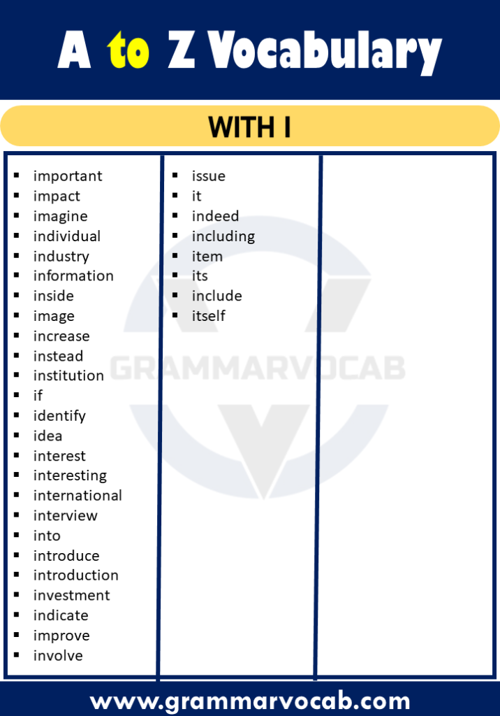 English Vocabulary Words List | Learn Words From A-Z - GrammarVocab