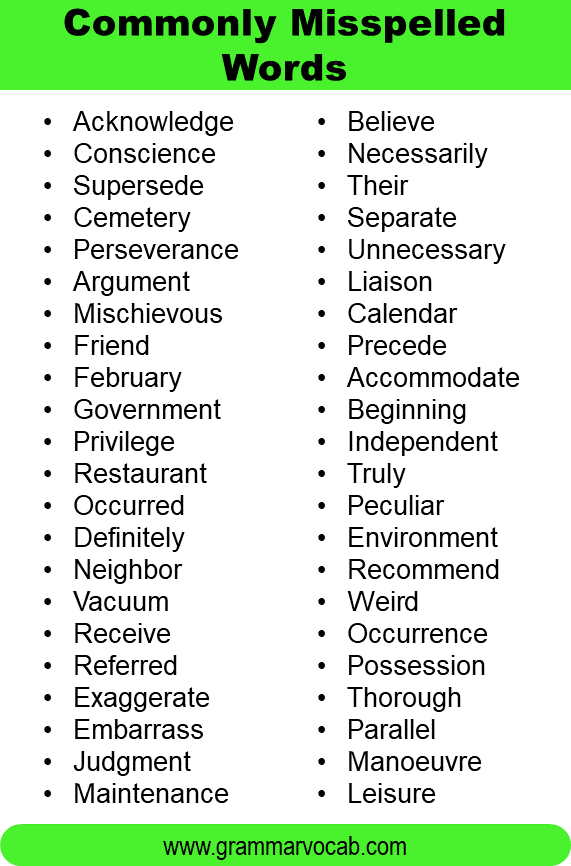 List Of 50 Hardest Words To Spell In English GrammarVocab