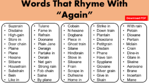 List of Words That Rhyme With Again | Download PDF - GrammarVocab