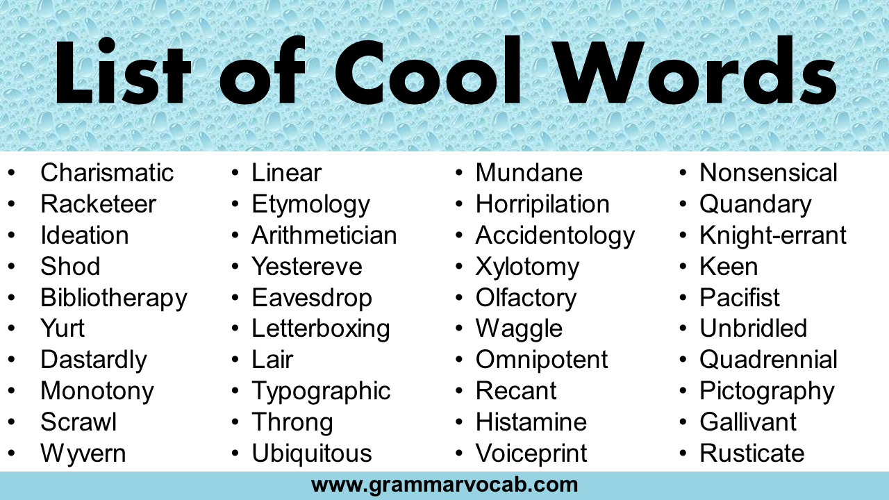 A List Of Cool Words GrammarVocab