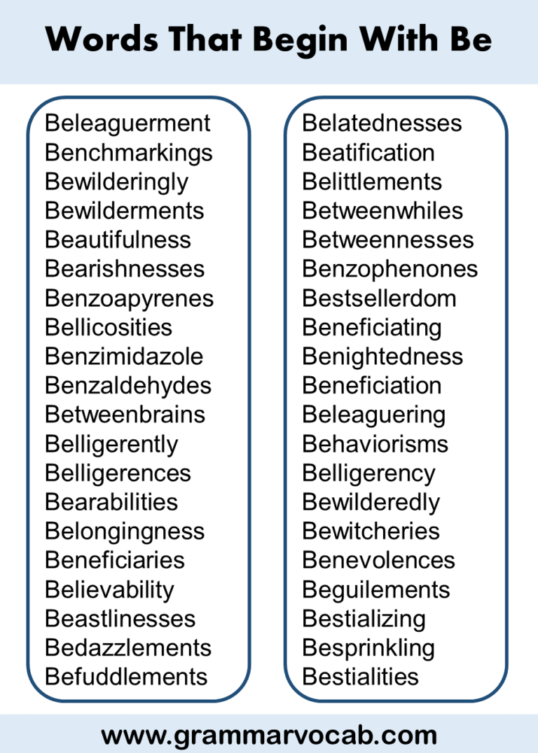 Words That Begin With Be | Vocabulary - GrammarVocab
