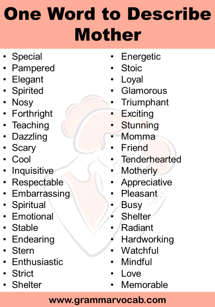 List of One Word to Describe Mother - GrammarVocab
