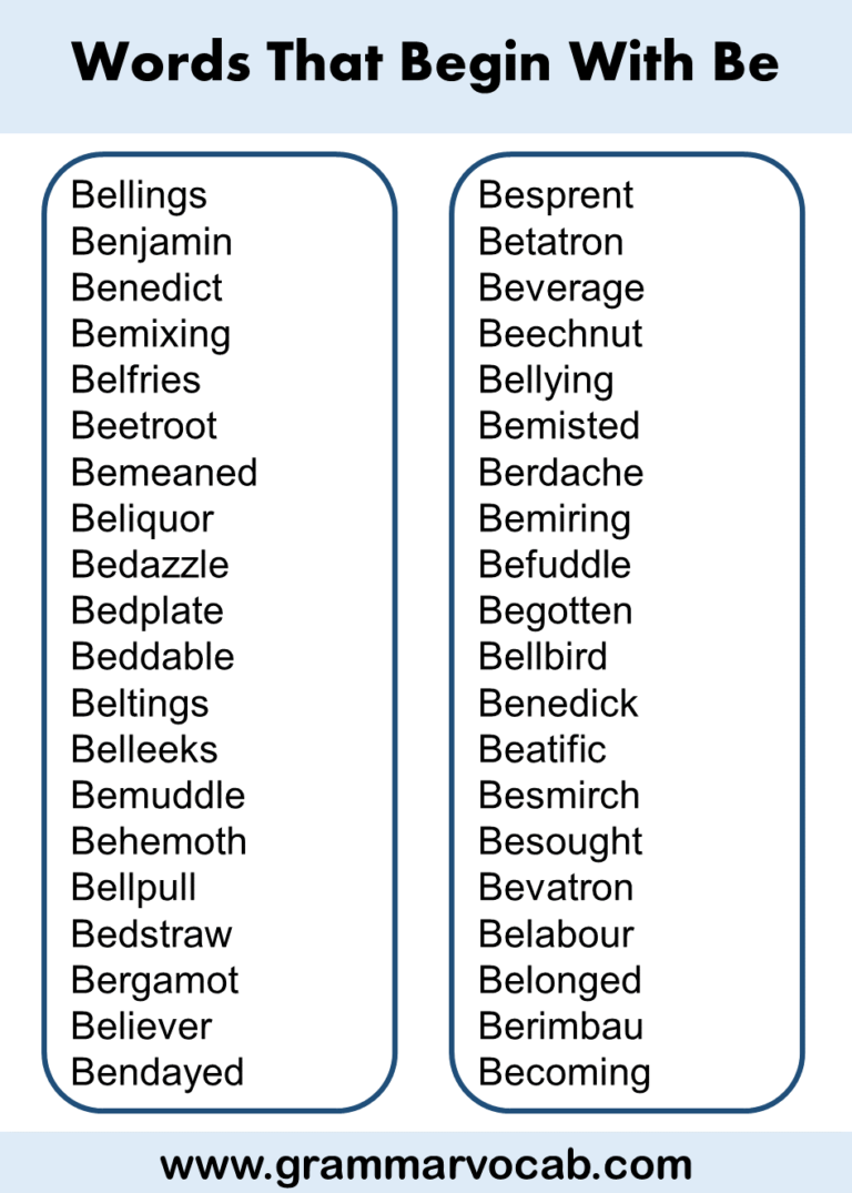 Words That Begin With Be | Vocabulary - GrammarVocab