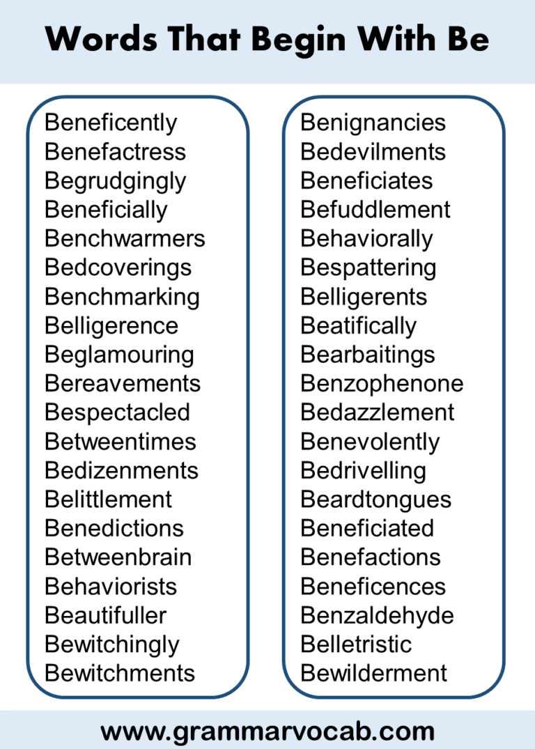 Words That Begin With Be | Vocabulary - GrammarVocab