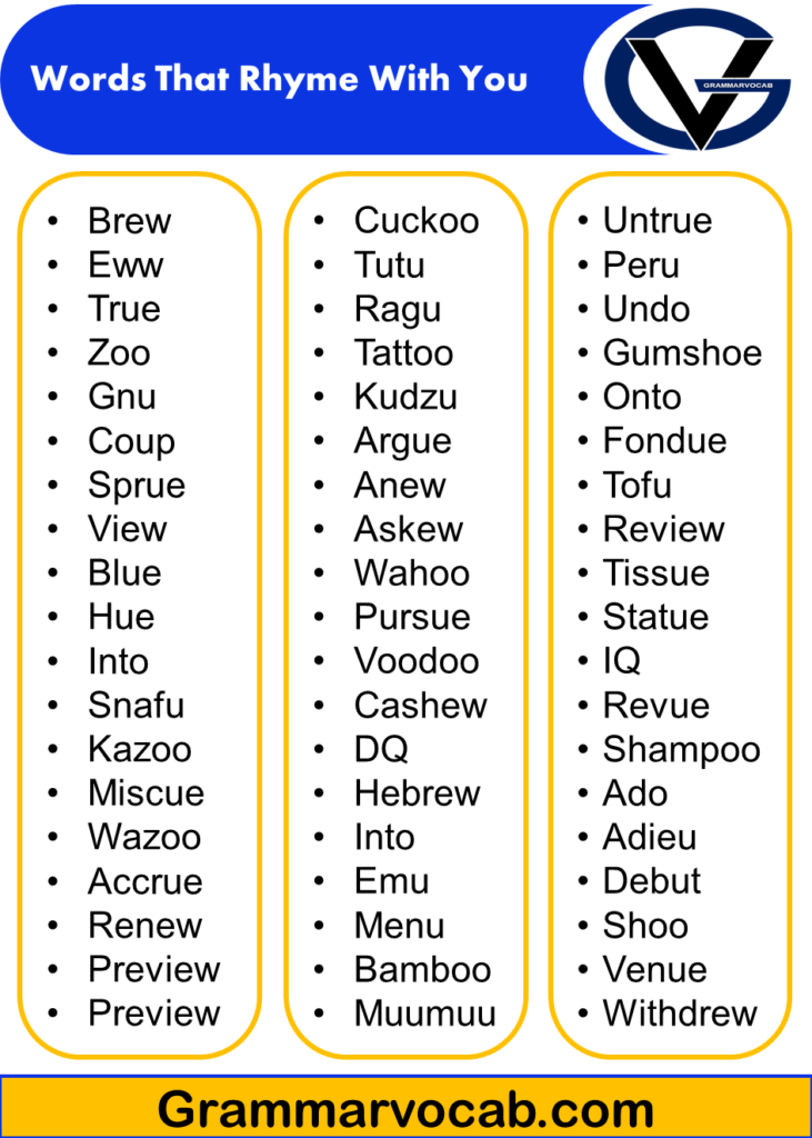 List Of Words That Rhyme With "You" - GrammarVocab