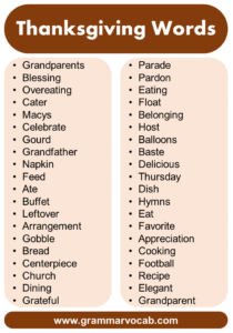 List of Thanksgiving Words - GrammarVocab