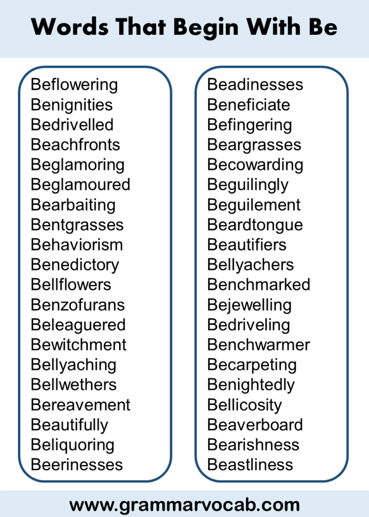 Words That Begin With Be | Vocabulary - GrammarVocab