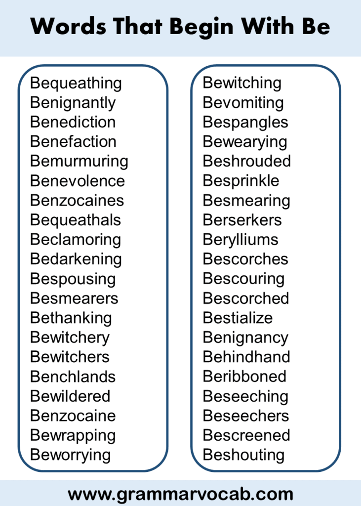 Words That Begin With Be | Vocabulary - GrammarVocab