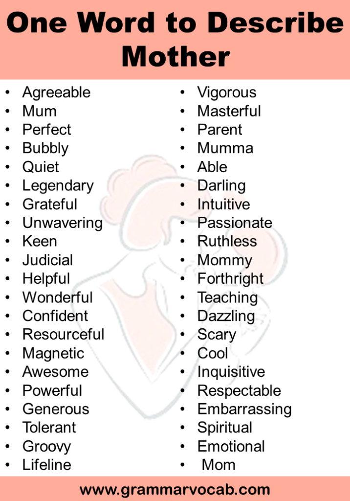 List of One Word to Describe Mother - GrammarVocab
