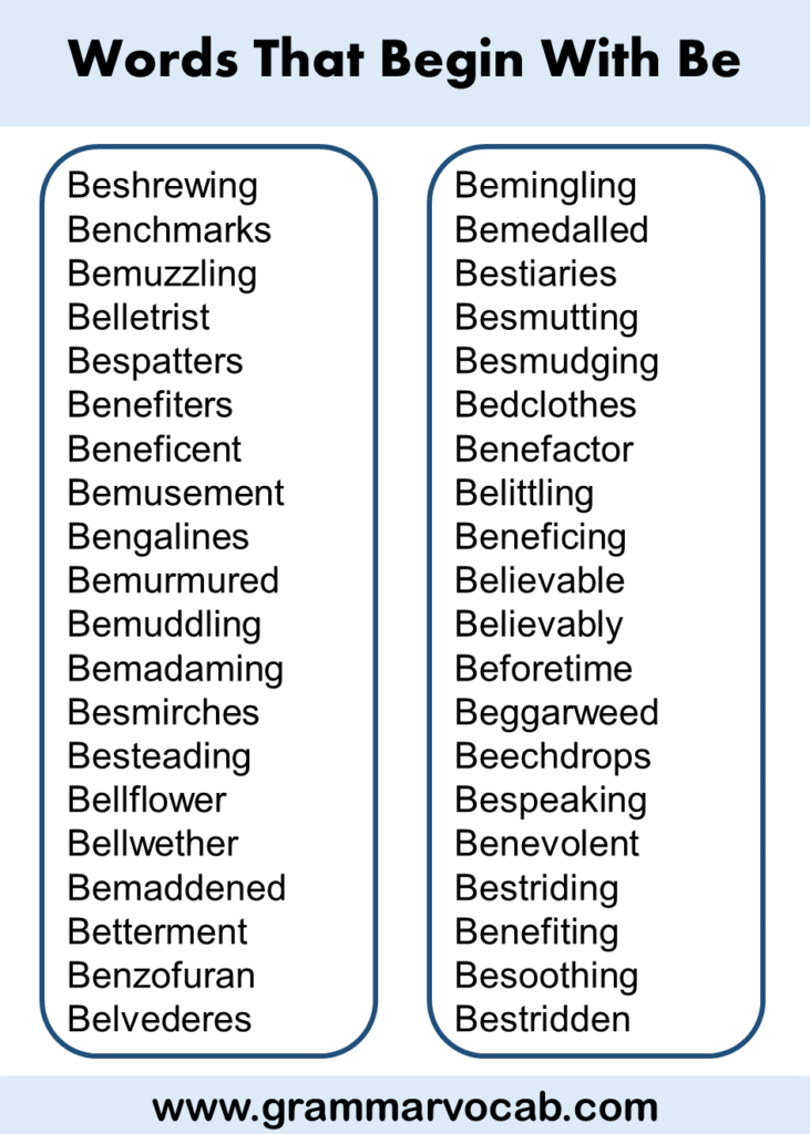 Words That Begin With Be | Vocabulary - GrammarVocab
