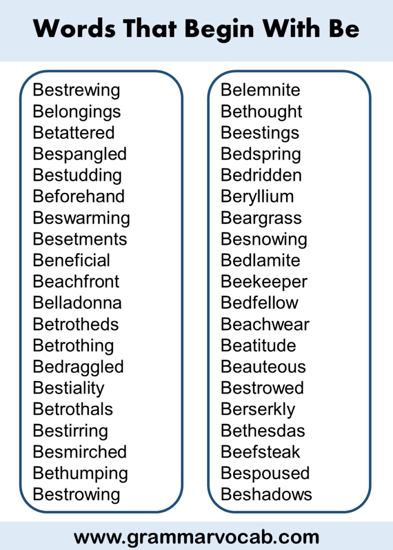 Words That Begin With Be | Vocabulary - GrammarVocab