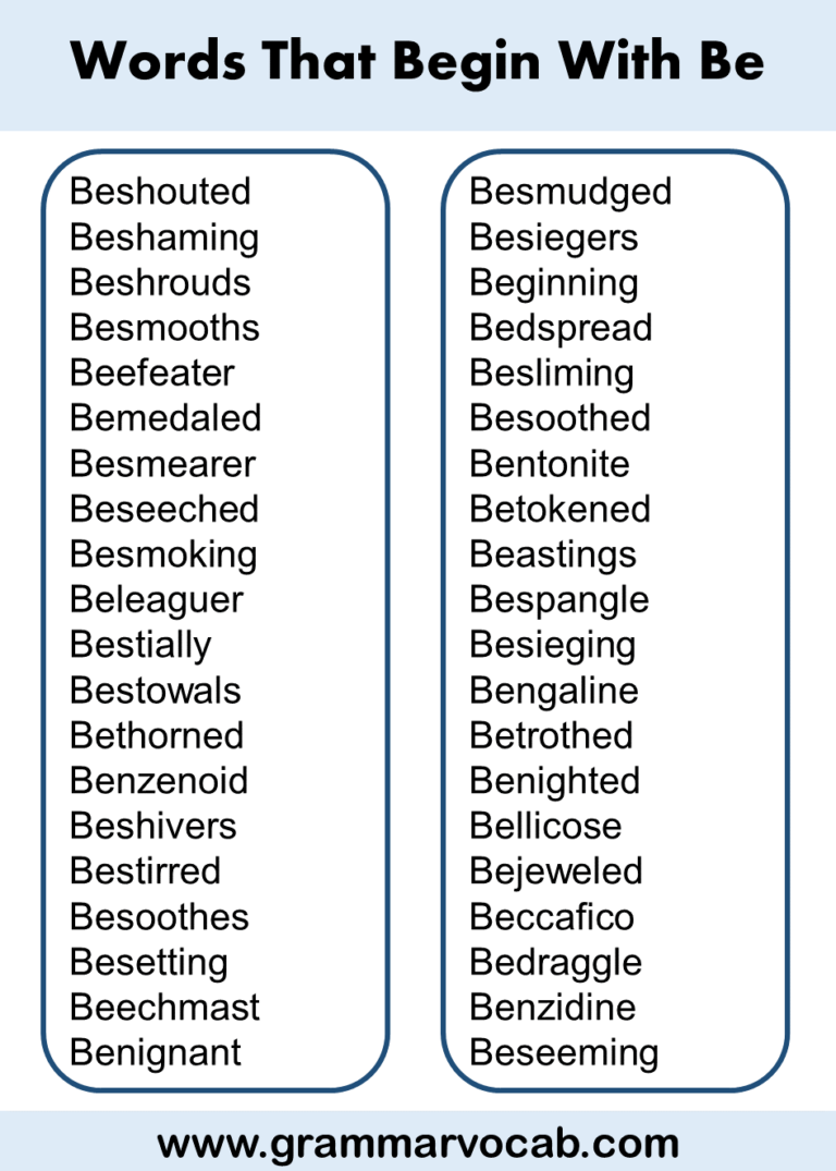 Words That Begin With Be | Vocabulary - GrammarVocab
