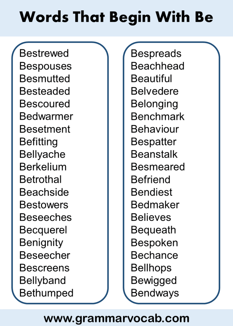 Words That Begin With Be | Vocabulary - GrammarVocab