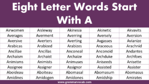 Eight Letter Words Starting With A - GrammarVocab