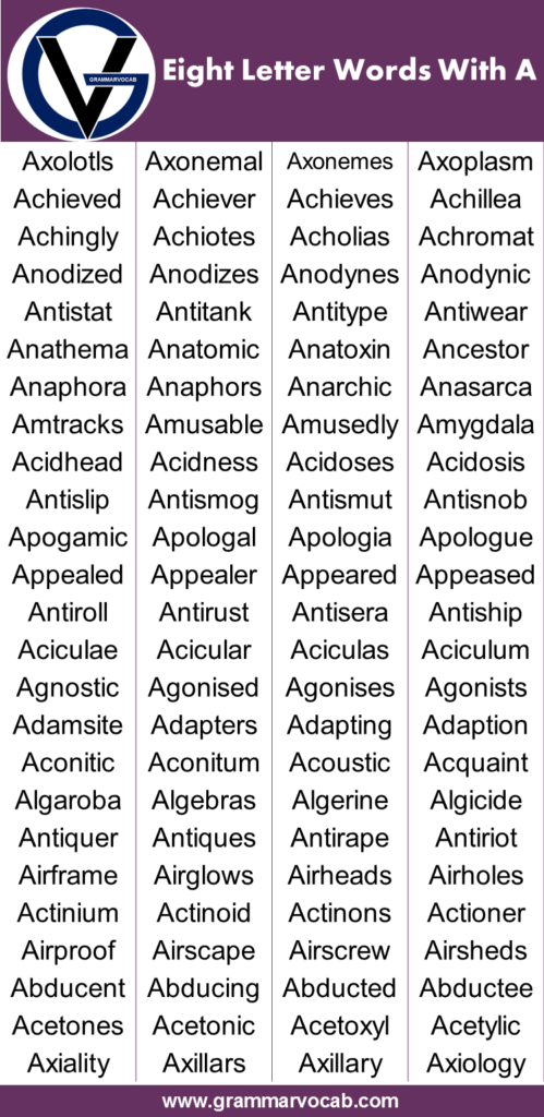 Eight Letter Words Starting With A - GrammarVocab
