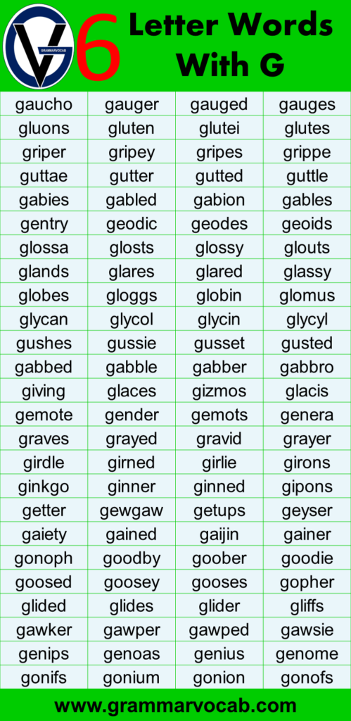 Six Letter Words That Start With The Letter "G" - GrammarVocab