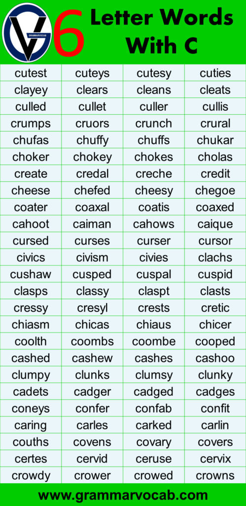 Six Letter Words With C - GrammarVocab