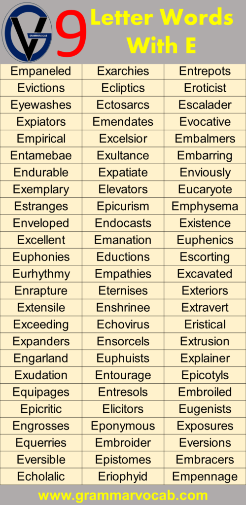 Nine Letter Words Starting With E - GrammarVocab
