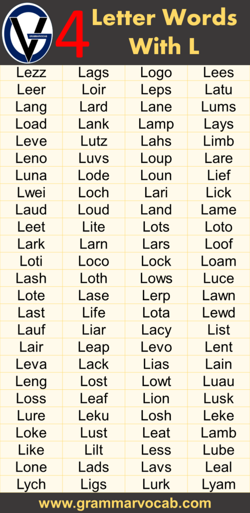 Four-Letter Words Starting With L - GrammarVocab