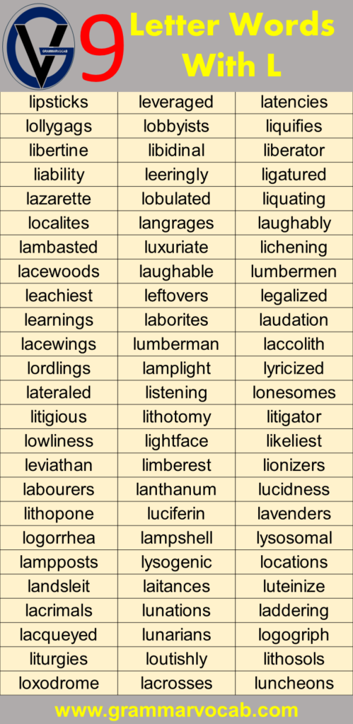 Nine letter words starting with L - GrammarVocab