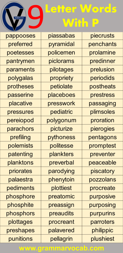 Nine Letter Words Starting With P - GrammarVocab