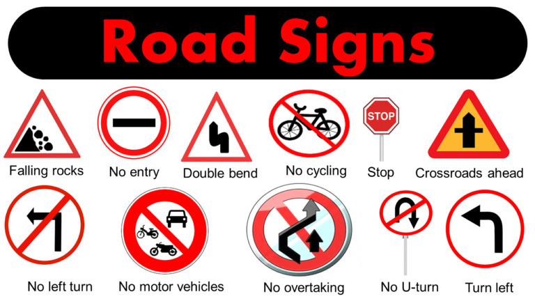 Road Vocabulary: Road Signs, Traffic Signs with Pictures - GrammarVocab