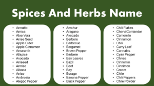 Spices And Herbs Name - A To Z Spices And Herbs List - GrammarVocab