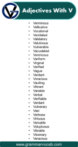 Adjectives That Start With V - GrammarVocab