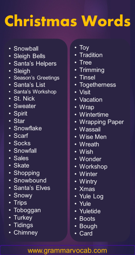 List Of Christmas Words From A To Z GrammarVocab