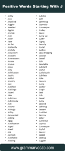 Positive Words Starting With J - GrammarVocab