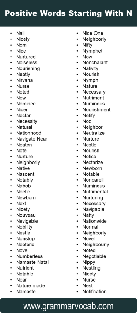 Positive Words Starting With N - GrammarVocab