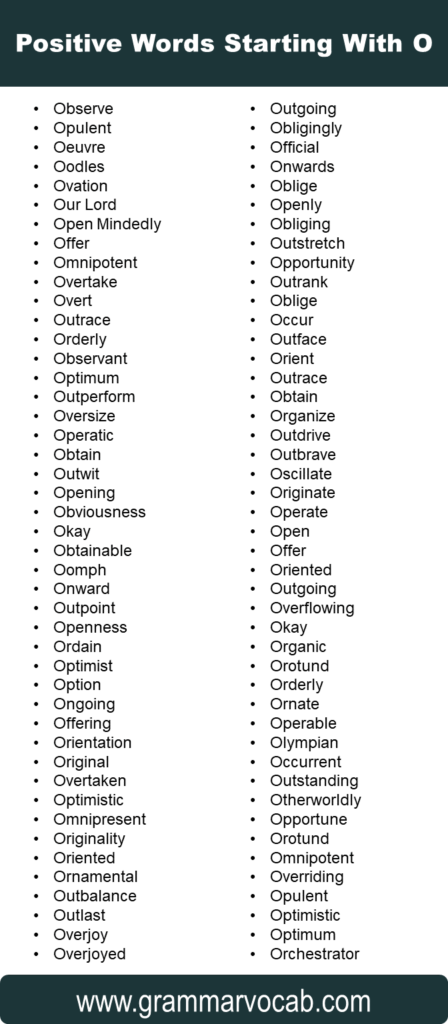 Positive Words That Start With O - GrammarVocab