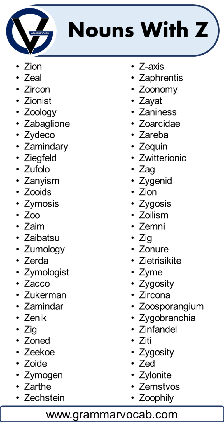 List of Nouns That Start With Z - GrammarVocab