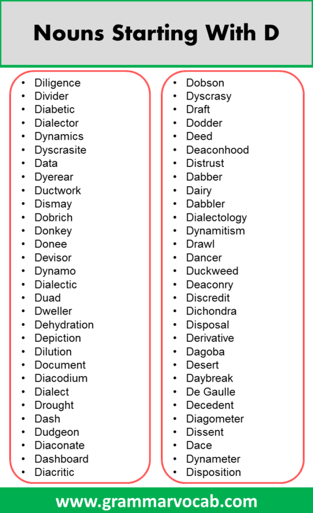 List of Nouns That Start With D - GrammarVocab