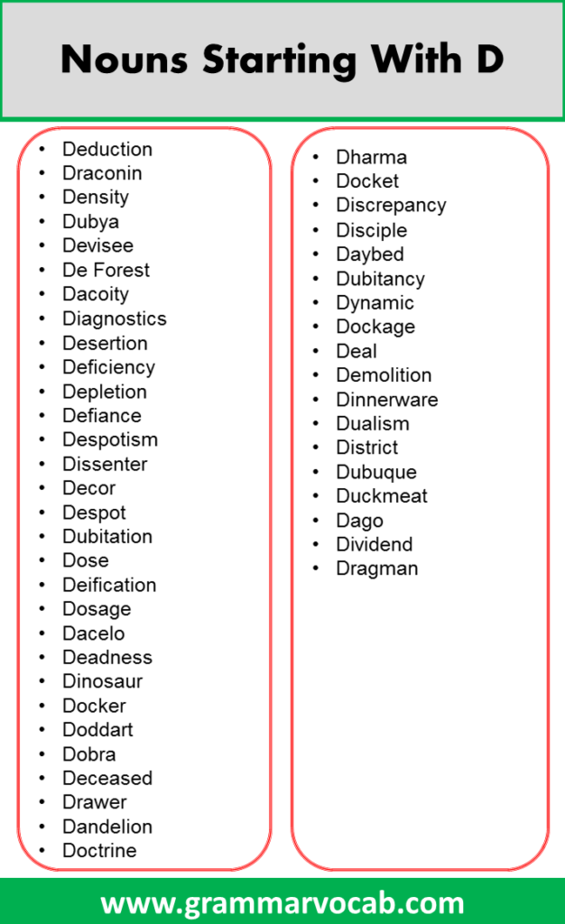 List of Nouns That Start With D - GrammarVocab