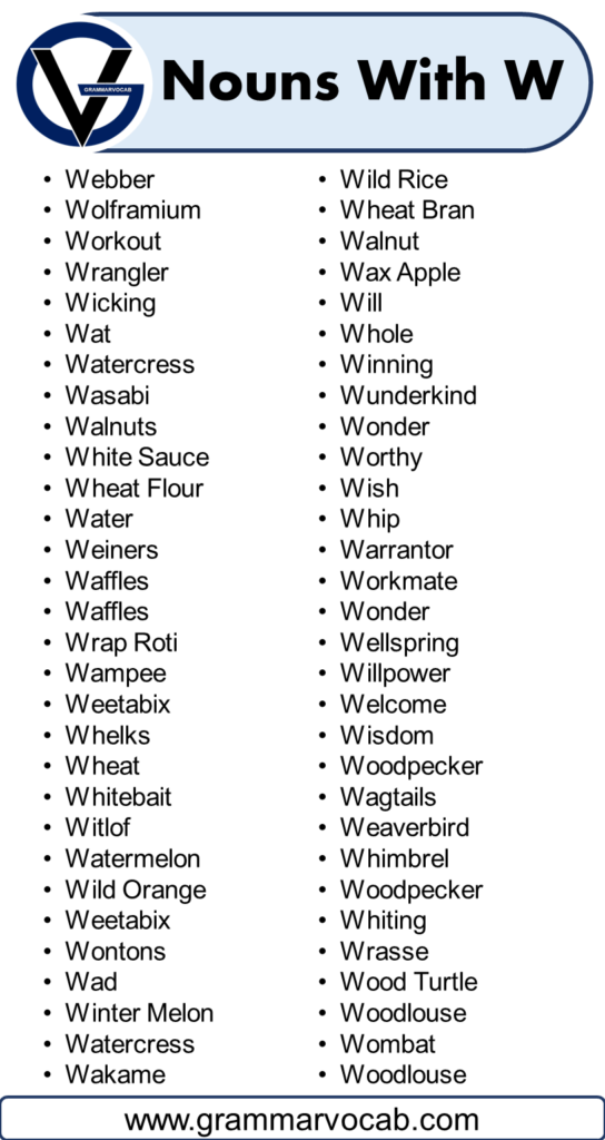 List of Nouns Starting With W - GrammarVocab