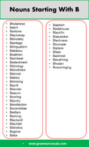 Nouns Starting With B - GrammarVocab